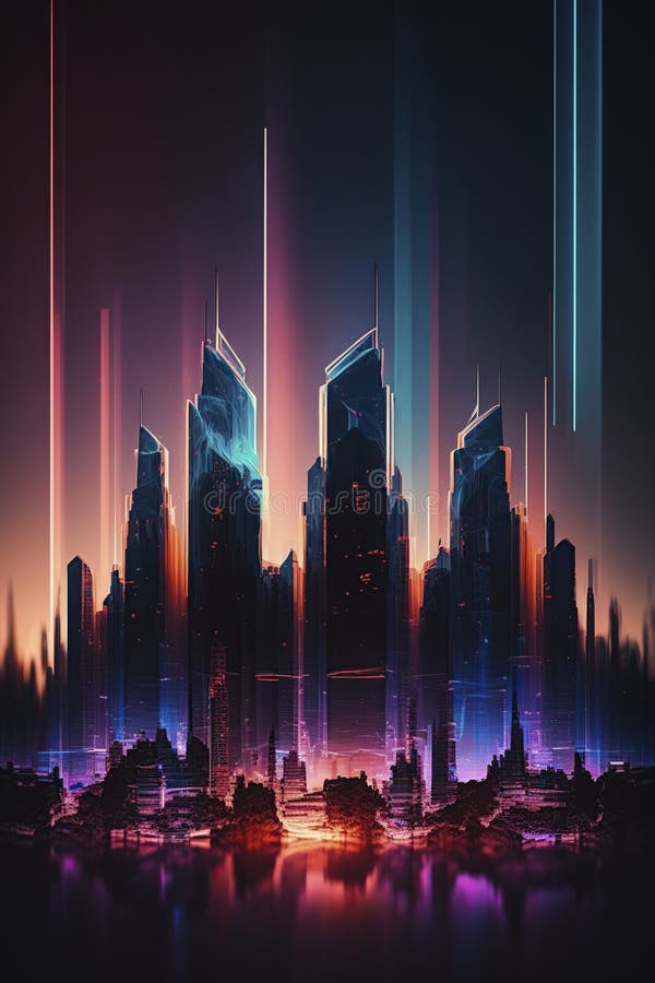 Illustration, Future Urban Cities Long Exposures in Neon, Ai Generative ...