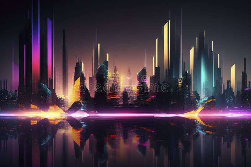 Illustration, Future Urban Cities Long Exposures in Neon, Ai Generative ...