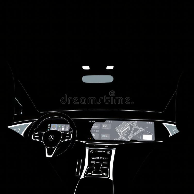 Interior of Futuristic Autonomous Car and Dashboard Display with Many ...