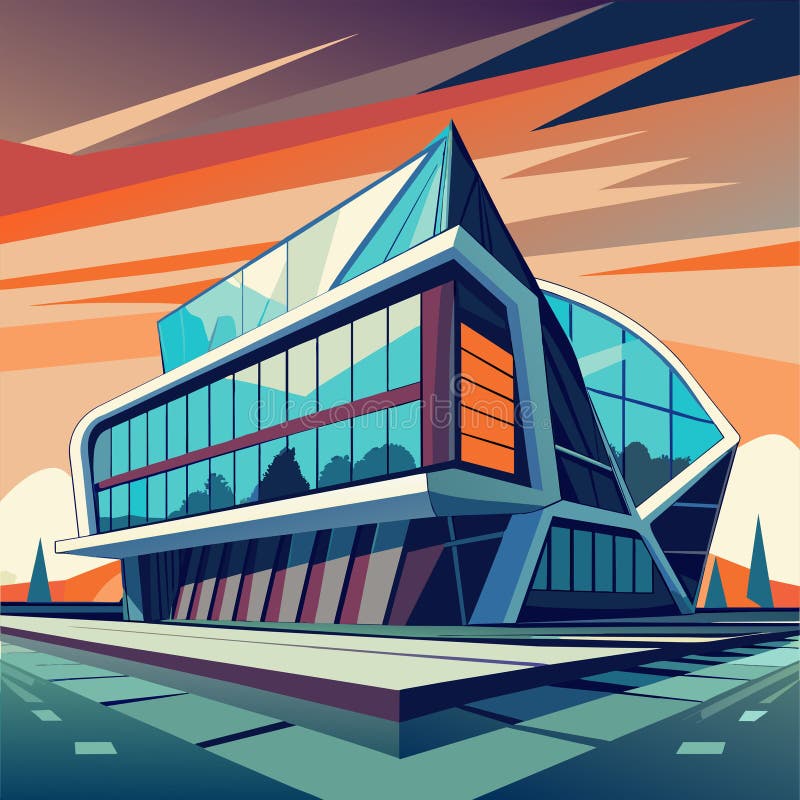 An Illustration of a Futuristic Building with Large Windows and an ...
