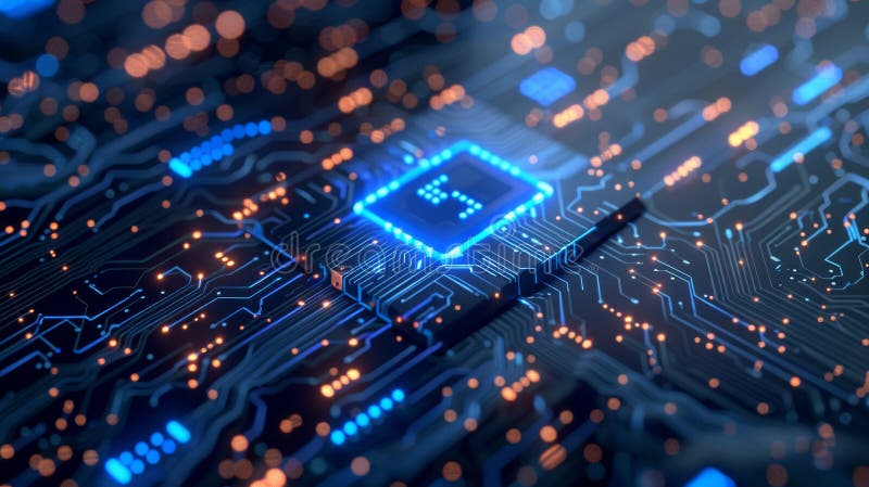 Illustration of a Futuristic Circuit Board Featuring a Glowing ... Illustration of a Futuristic Circuit Board Featuring a Glowing ...