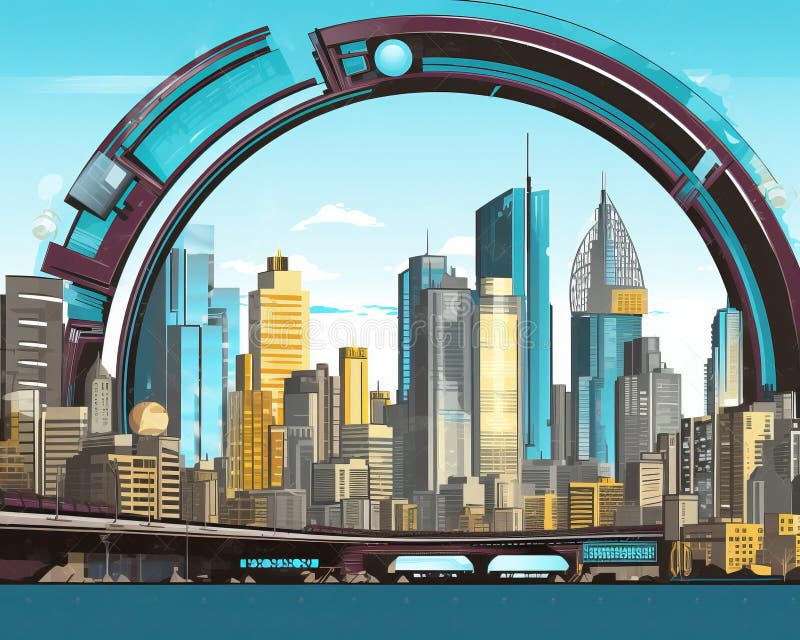 An Illustration of a Futuristic City with a Circular Structure Stock ...