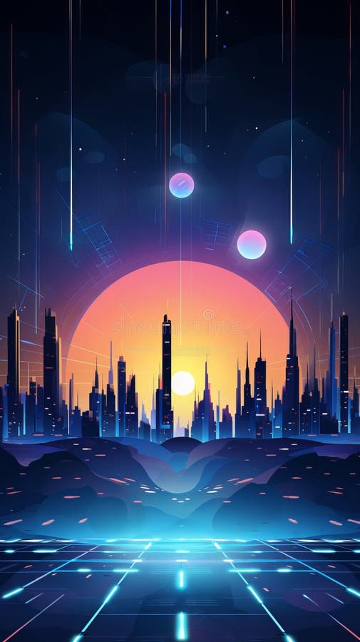 An Illustration of a Futuristic Cityscape at Sunset Stock Illustration ...