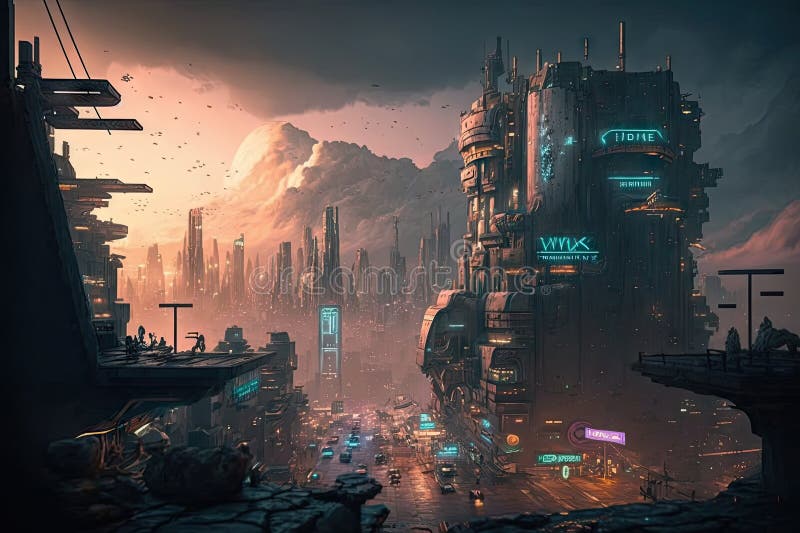 Cyberpunk World Global Digital Technologies Intelligent City Networks ...