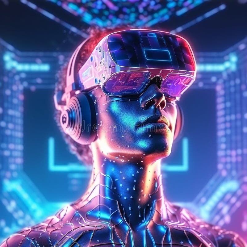 Futuristic Cyborg with VR Helmet Symbolizing Virtual Reality and New ...