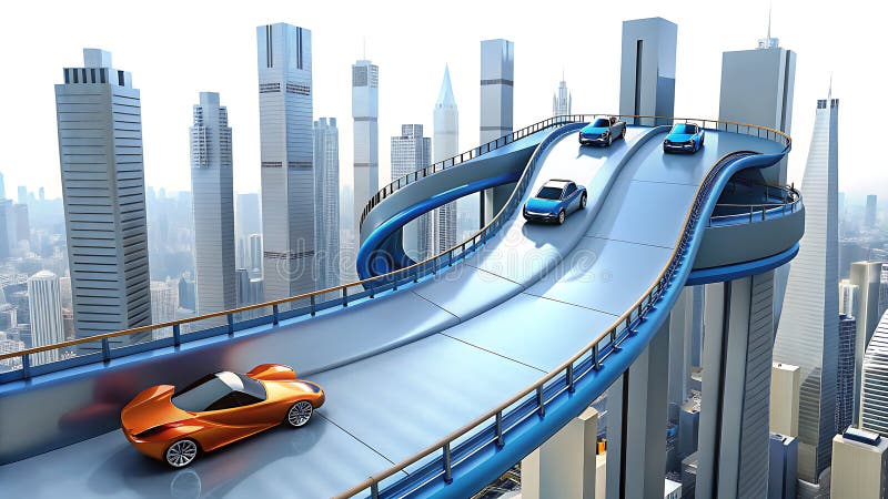 Futuristic City Highway, Modern Urban Transportation Illustration Png ...