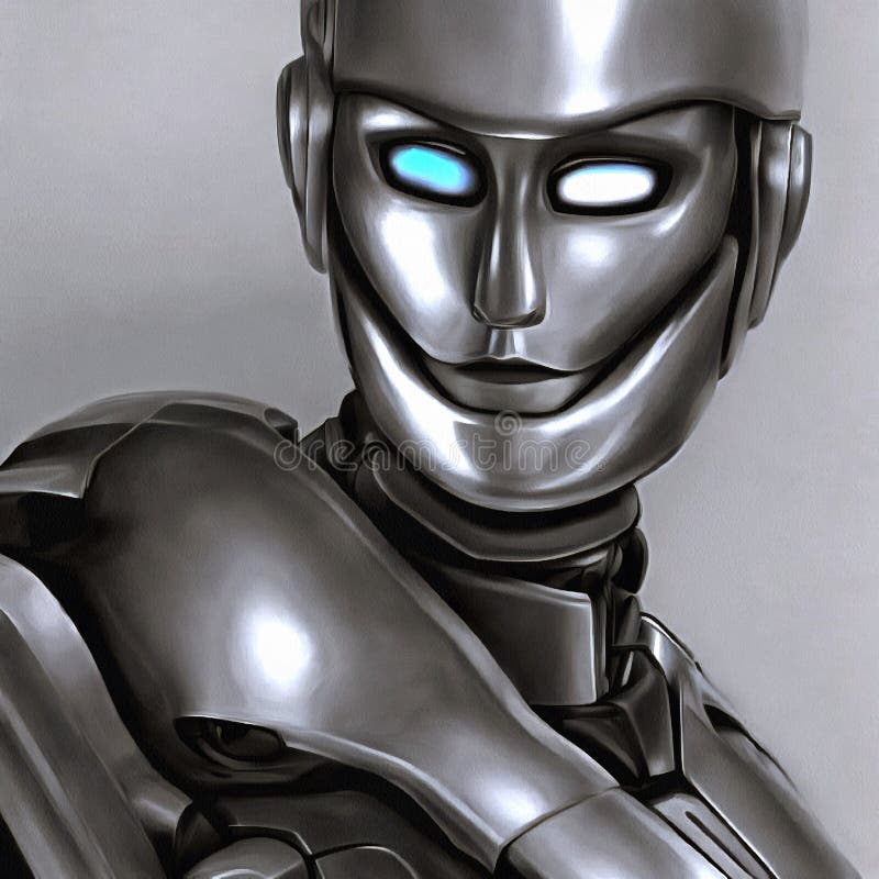 Illustration of Futuristic Fantastic Android Robot Portrait Painting on ... Illustration of Futuristic Fantastic Android Robot Portrait Painting on ...