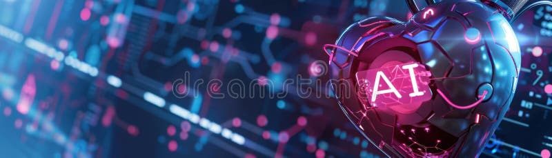 Illustration of a Futuristic Heartshaped Robot with AI Emblem Displayed ...