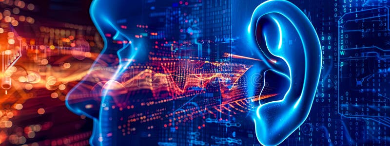 Illustration of a Futuristic Human Ear and Sound Waves Representing ...