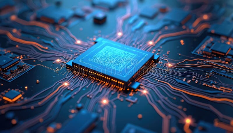 Illustration of Futuristic Microchip Blueprint Design. Image Features ...