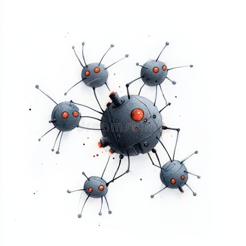 Illustration of a Futuristic Robotic Entity with Multiple Small Robots ... Illustration of a Futuristic Robotic Entity with Multiple Small Robots ...