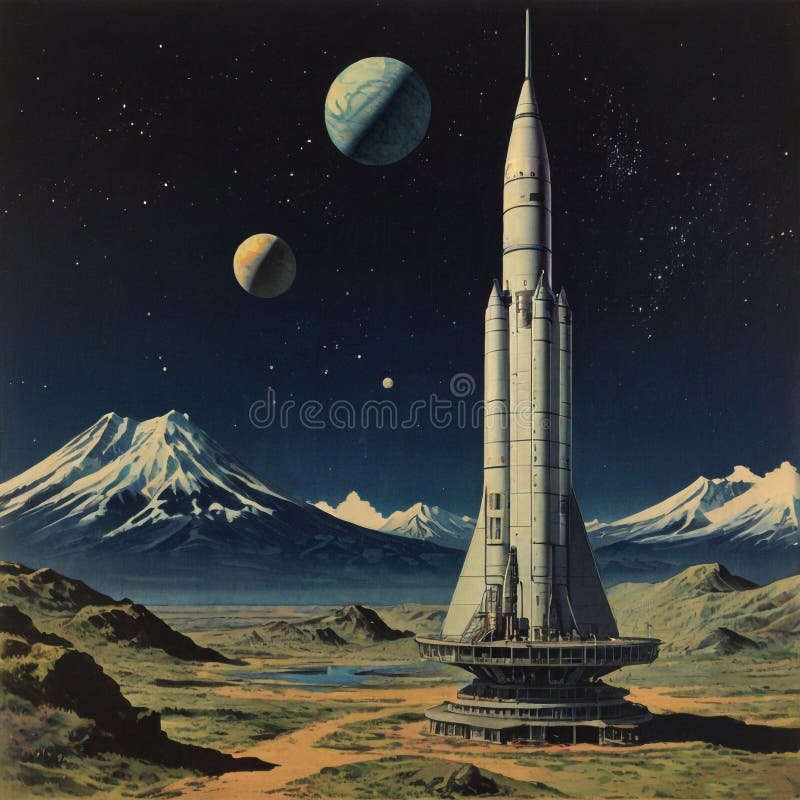 Futuristic Spaceship Orbiting Planets in Outer Space Stock Illustration ...