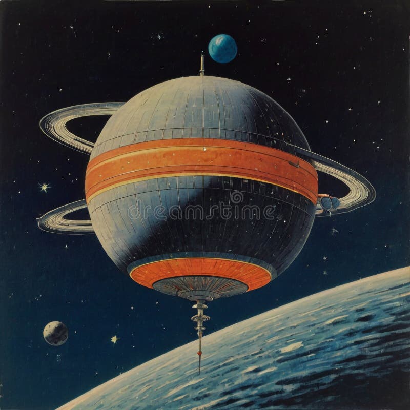 Futuristic Spaceship Orbiting Planets in Outer Space Stock Illustration ...