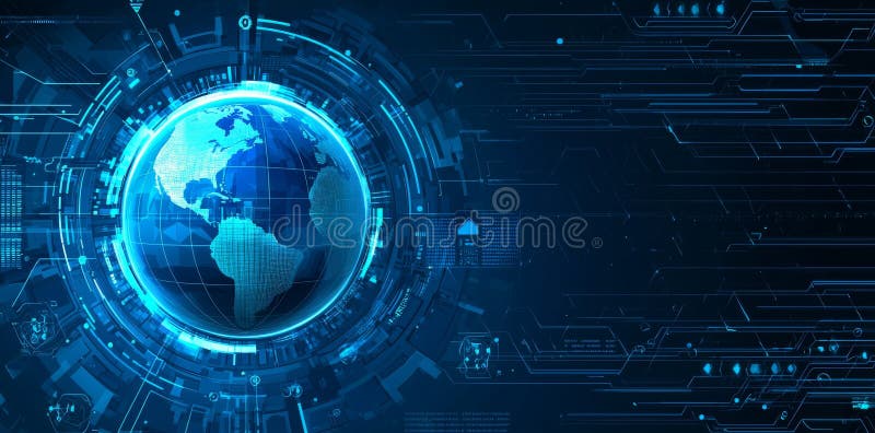 An Illustration of a Futuristic Tech Neon Blue Globe with a Digital ...