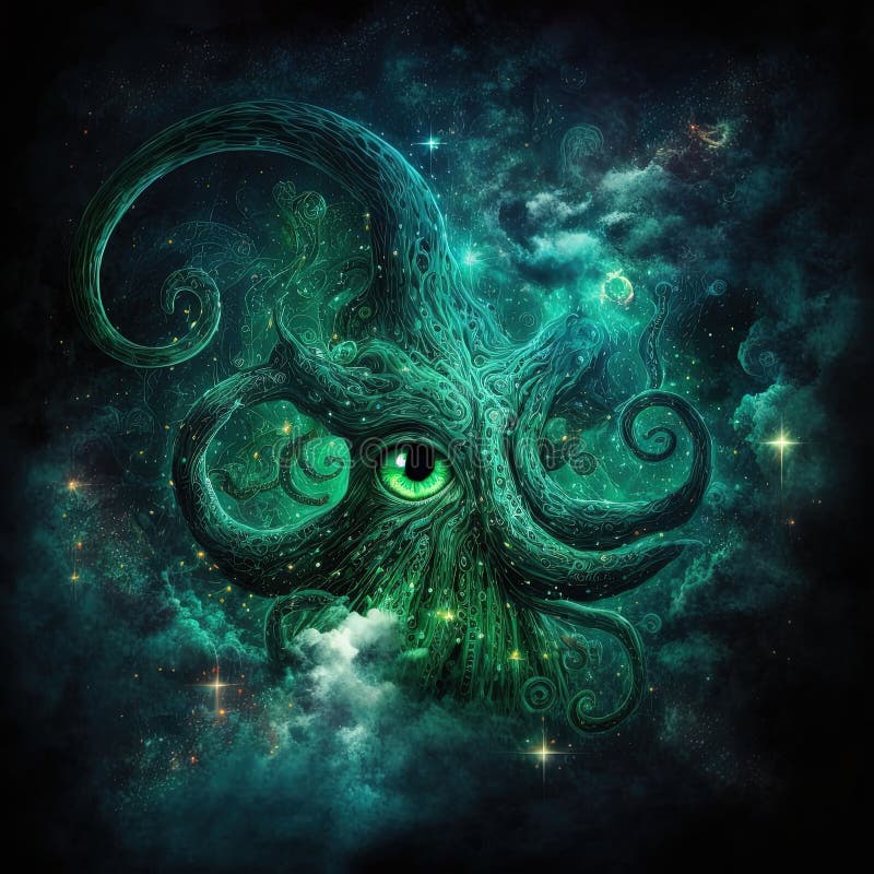 Illustration of Galaxy and Space with Monsters for HP Lovecraft ...