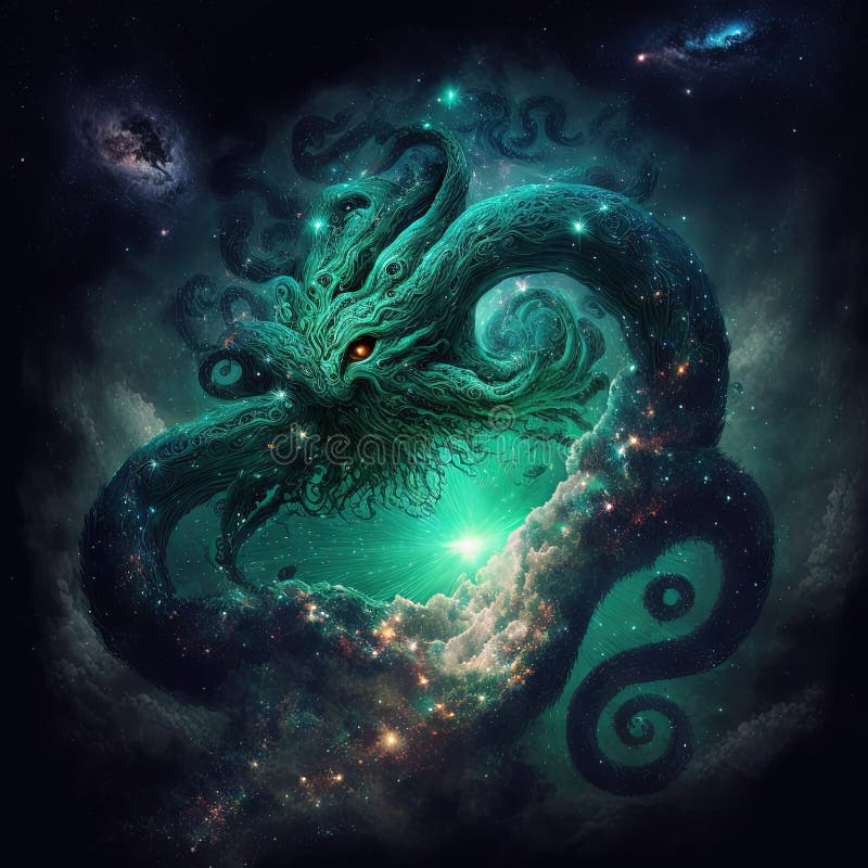 Illustration of Galaxy and Space with Monsters for HP Lovecraft ...