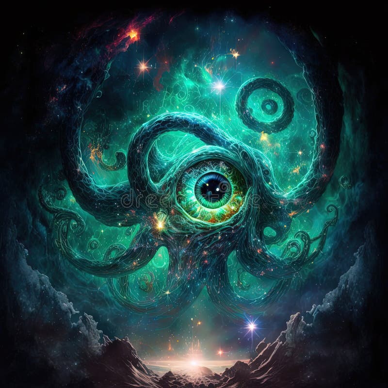 Illustration of Galaxy and Space with Monsters for HP Lovecraft ...