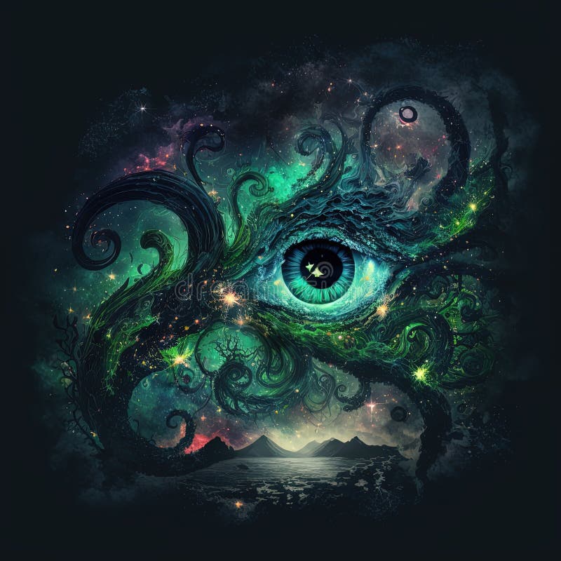 Illustration of Galaxy and Space with Monsters for HP Lovecraft ...