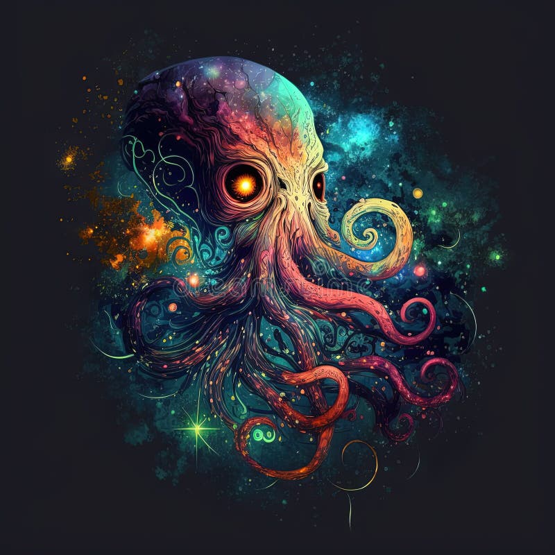 Illustration of Galaxy and Space with Monsters for HP Lovecraft ...