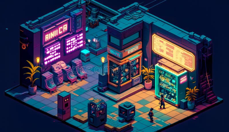 An Illustration of Game Store with Neon Lights. Generative AI Stock ...