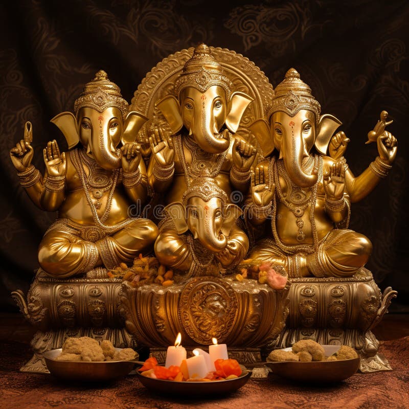 Illustration of the Ganeshas are Pictured in Their Sitting Pose ...