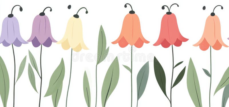 The Illustration of a Garden Features Vibrant, Flat Flowers, Set ...