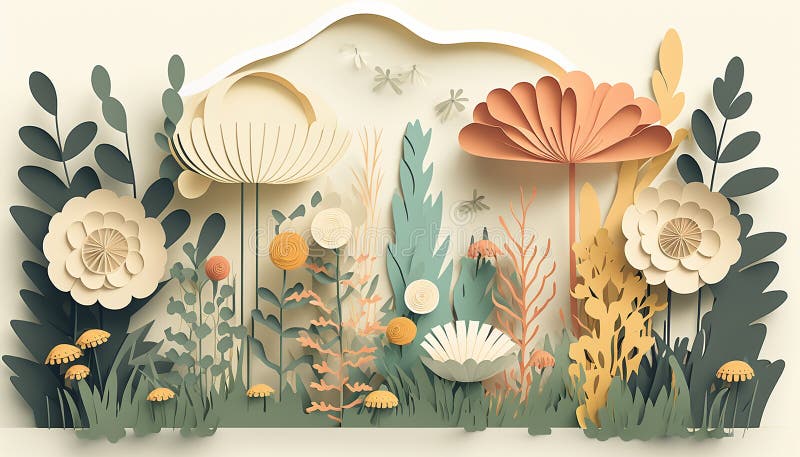 Illustration of Garden Flowers Theme in Paper Cut. Stock Illustration ...