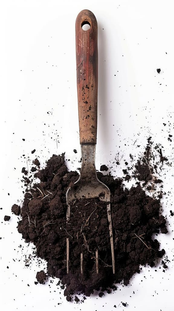 Illustration of a Garden Fork Turning Over Soil with a White Backdrop ...