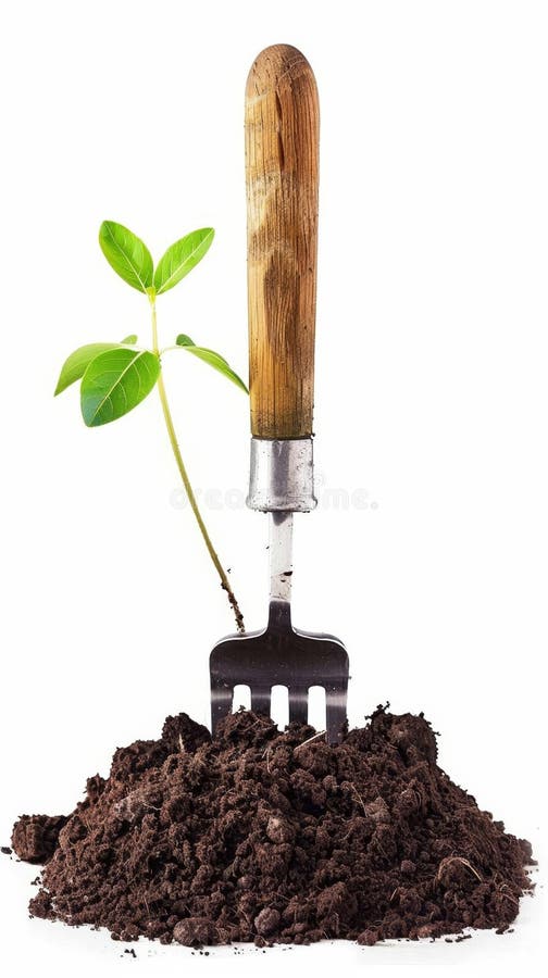 Illustration of a Garden Fork Turning Over Soil with a White Backdrop ...