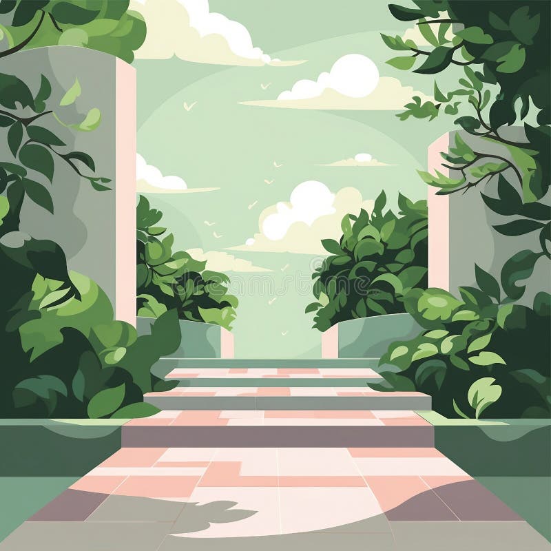 An Illustration of a Garden Path with Steps and Trees AI Generated ...