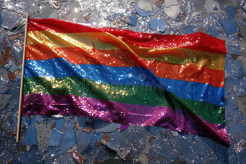 Gay Pride Flag on a Silver Glitter Background, High Quality, High ...