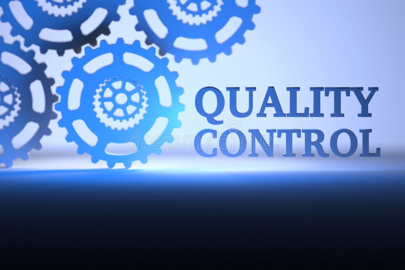 Illustration with Gears and Quality Control Words in Blue and White ...