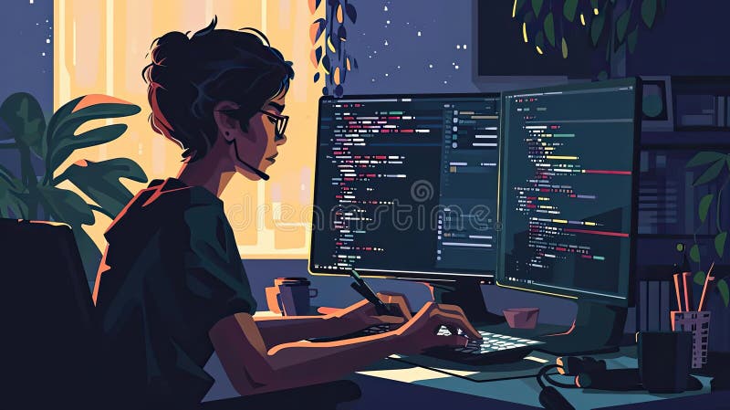 Illustration of a Geek at Work Stock Illustration - Illustration of ...