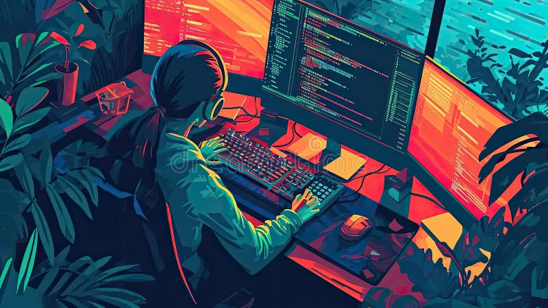 Illustration of a Geek at Work Stock Photo - Image of happy, internet ...