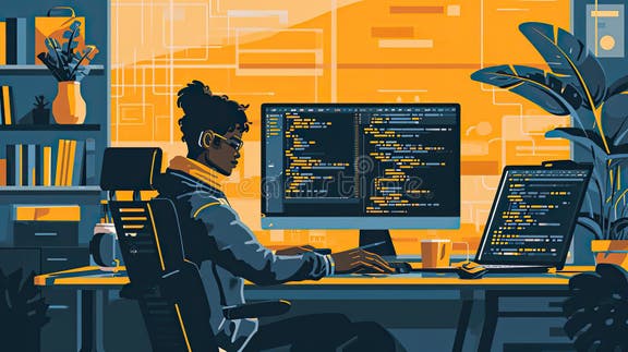 Illustration of a Geek at Work Stock Photo - Image of concept ...