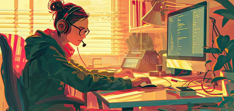 Illustration of a Geek at Work Stock Photo - Image of person, development: 302236744