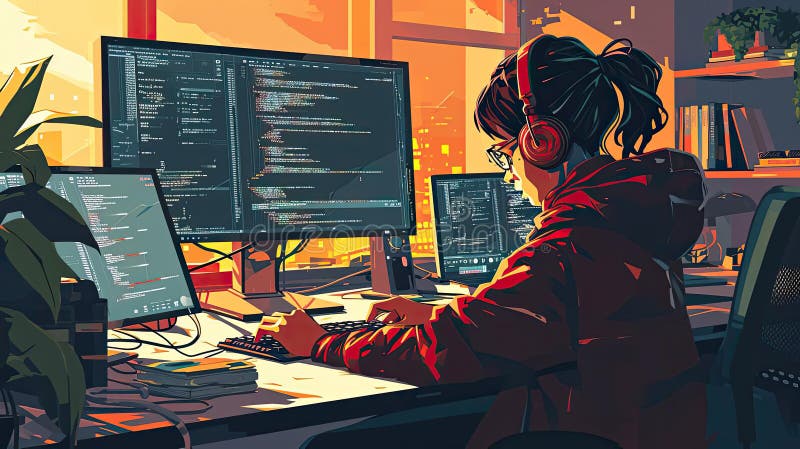 Illustration of a Geek at Work Stock Photo - Image of outline ...