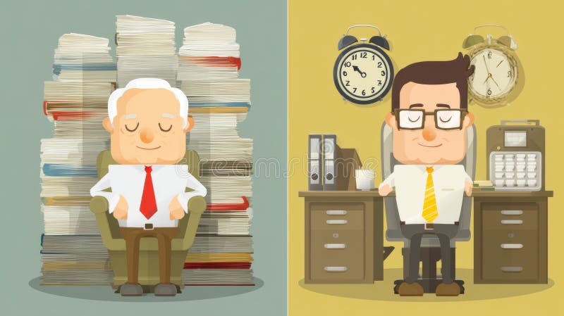Retirement vs. Work Life stock illustration. Illustration of office ...