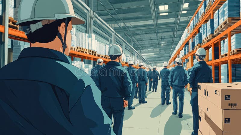 Warehouse Workers Controlling Automated Robotic Line, Flat Vector ...