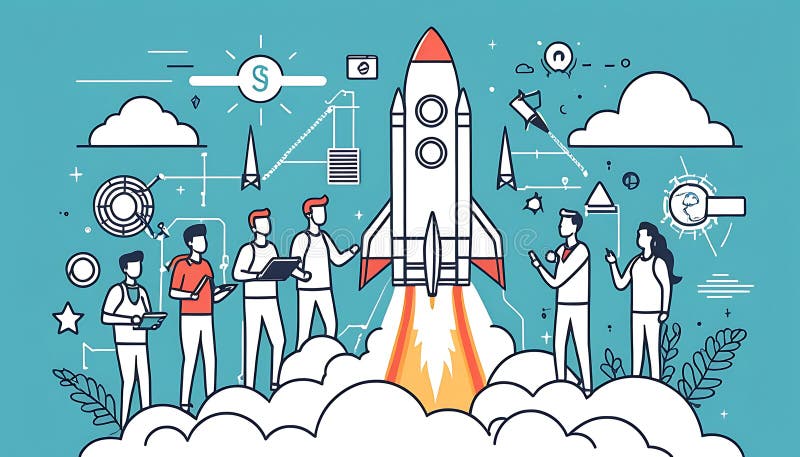 AI-Powered Startup Launch stock illustration. Illustration of ideas ...