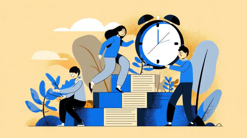 Teamwork & Time Management Stock Illustration - Illustration of ...