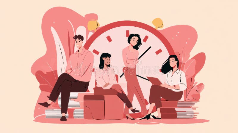Teamwork and Time Management Stock Illustration - Illustration of ...