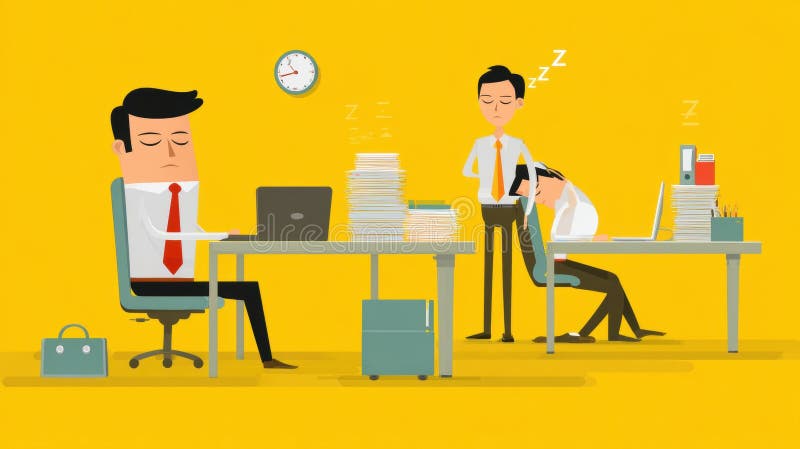 Overworked & Exhausted Office Workers Stock Illustration - Illustration ...