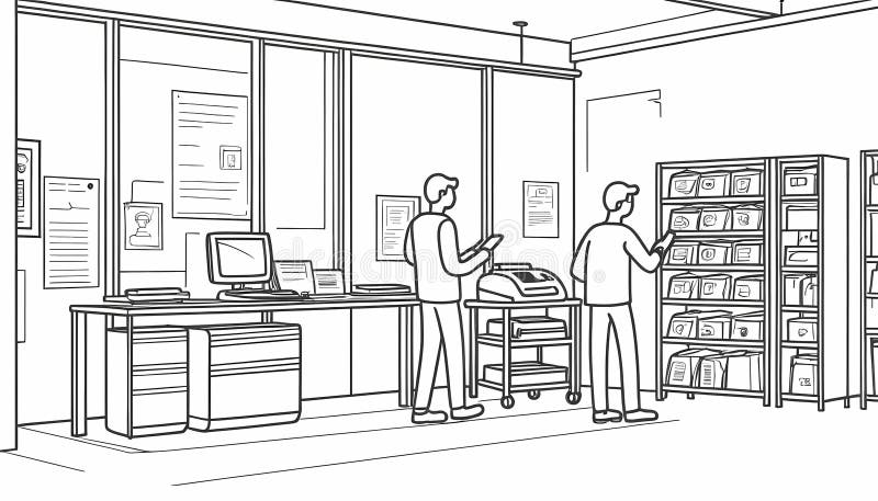 Office Workers and Filing System Stock Illustration - Illustration of ...