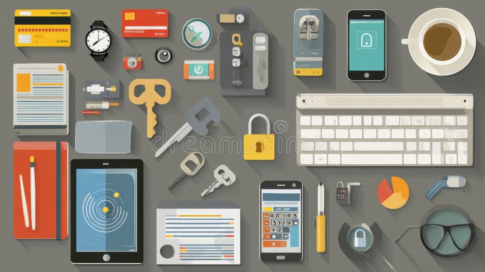 Digital Security Workspace stock illustration. Illustration of credit ...