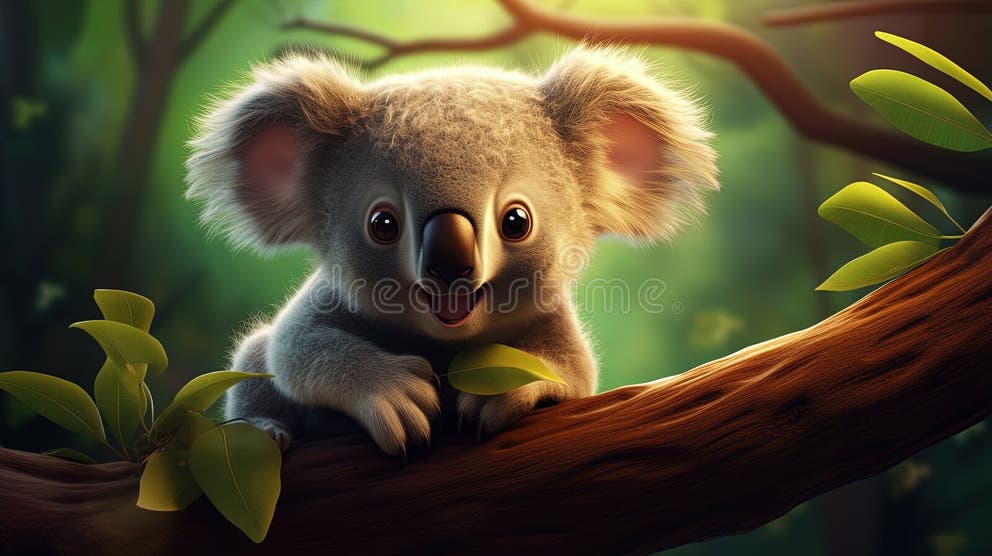 Cute Koala Anime Wallpaper stock illustration. Illustration of digital ...