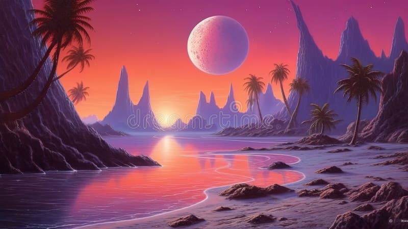 Extraterrestrial Paradise Beach Artwork Stock Illustration ...