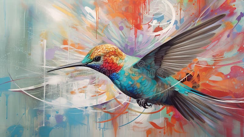 Glitching Acryl Hummingbird Artwork Stock Illustration - Illustration ...