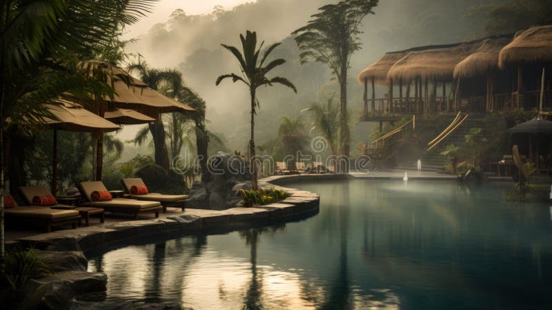 Bali Jungle Pool Cottage stock illustration. Illustration of jungle ...