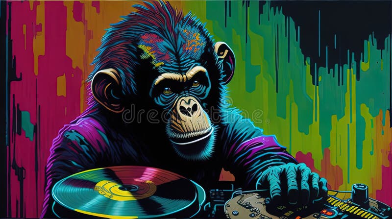 Monkey DJ Listening To Vinyl Stock Illustration - Illustration of bold ...